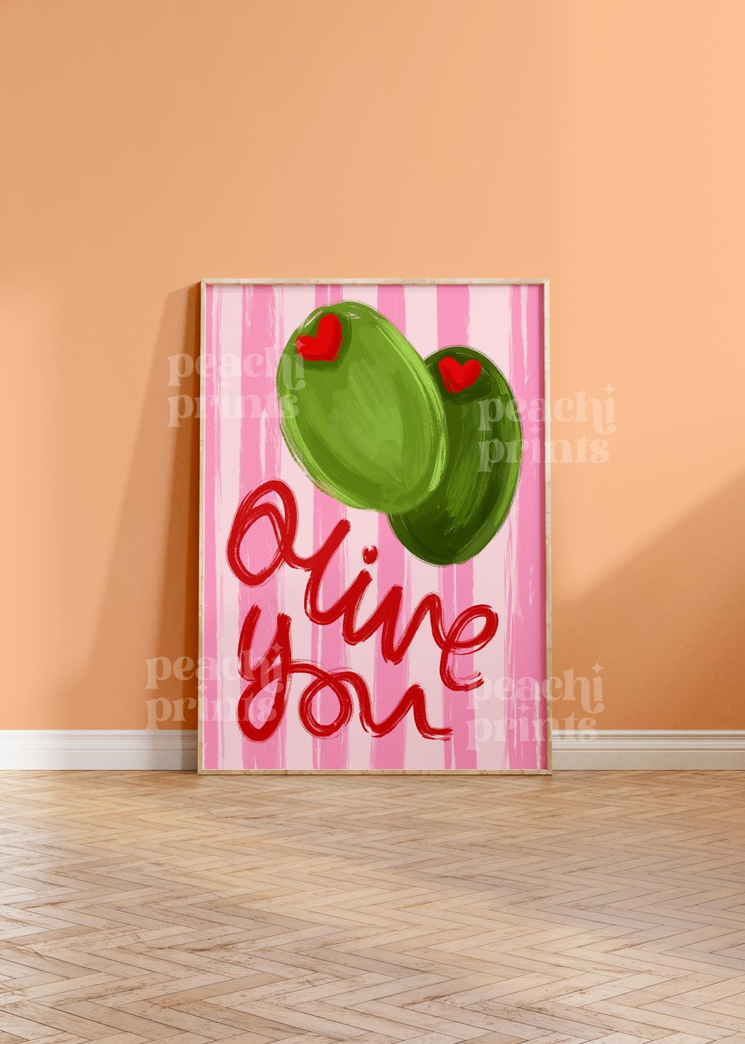 Olive You Print Kitchen Wall Art Decor Pink Modern Poster Love Quote ...