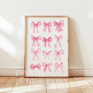 Pink Bows Print Bedroom Wall Art Cute Poster Girls Room Dorm Room ...