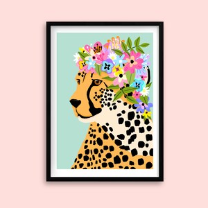 Flower Crown Cheetah Print / Bedroom Print / Bathroom / Animal - Etsy