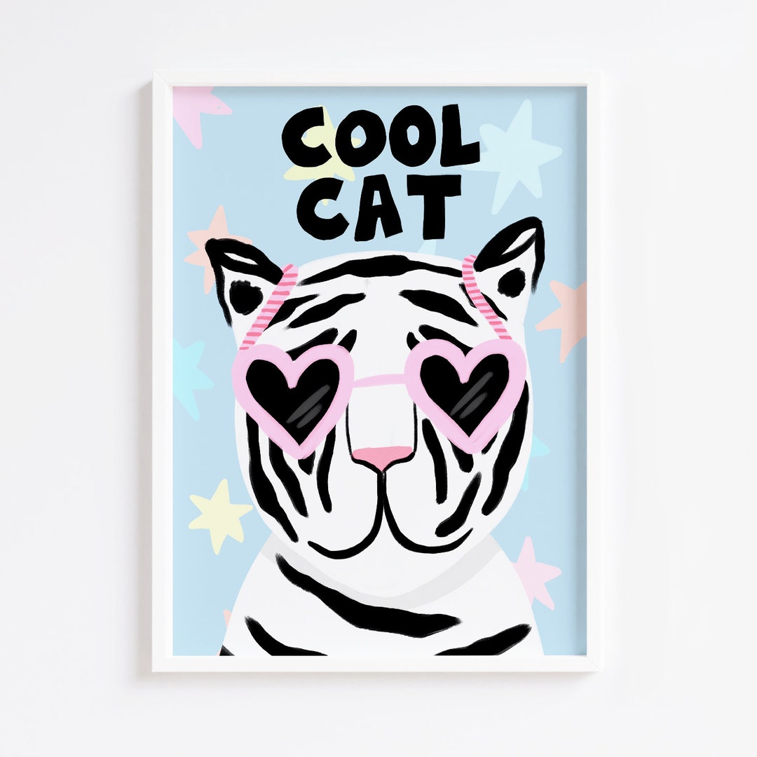 Cool Cat Print Bedroom Print Cat Wall Art Colourful Prints Positive ...