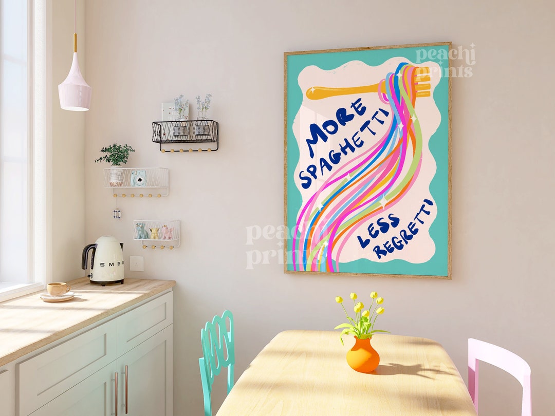 Colourful Spaghetti Print Kitchen Wall Art Pasta Prints Food Art Funny Dining Room Pasta Lover ...