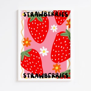Strawberries Print Kitchen Print Fruit Wall Art Strawberry Poster Food ...
