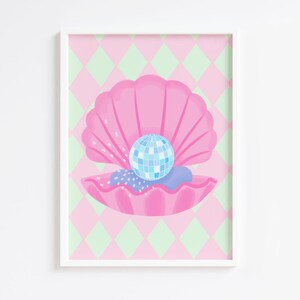 Pink Clam Shell Print Bedroom Prints Sea Shell Art Pastel Pink Prints ...