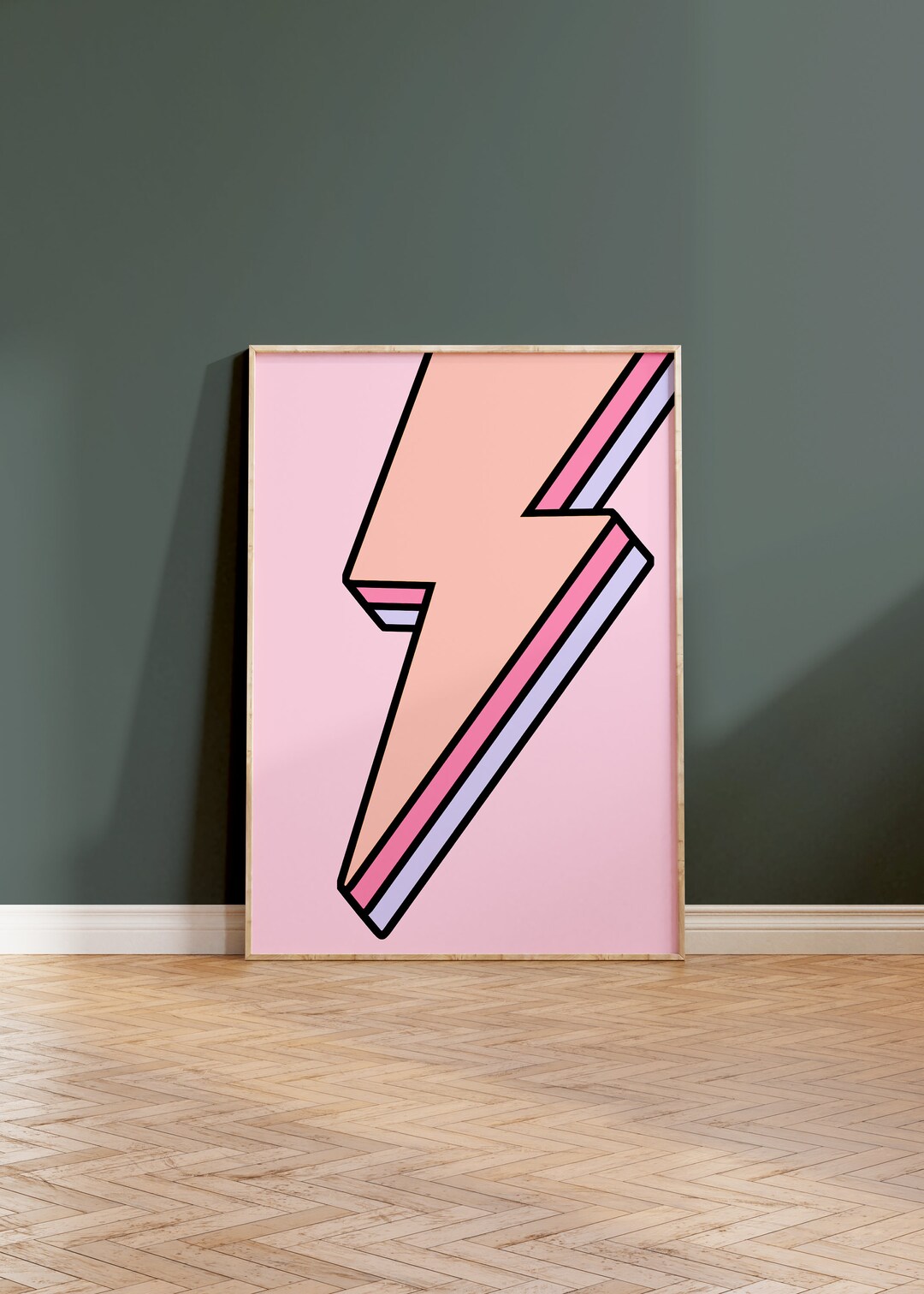 Peach Lightning Bolt Print: Pastel Pink Retro Wall Art - Etsy