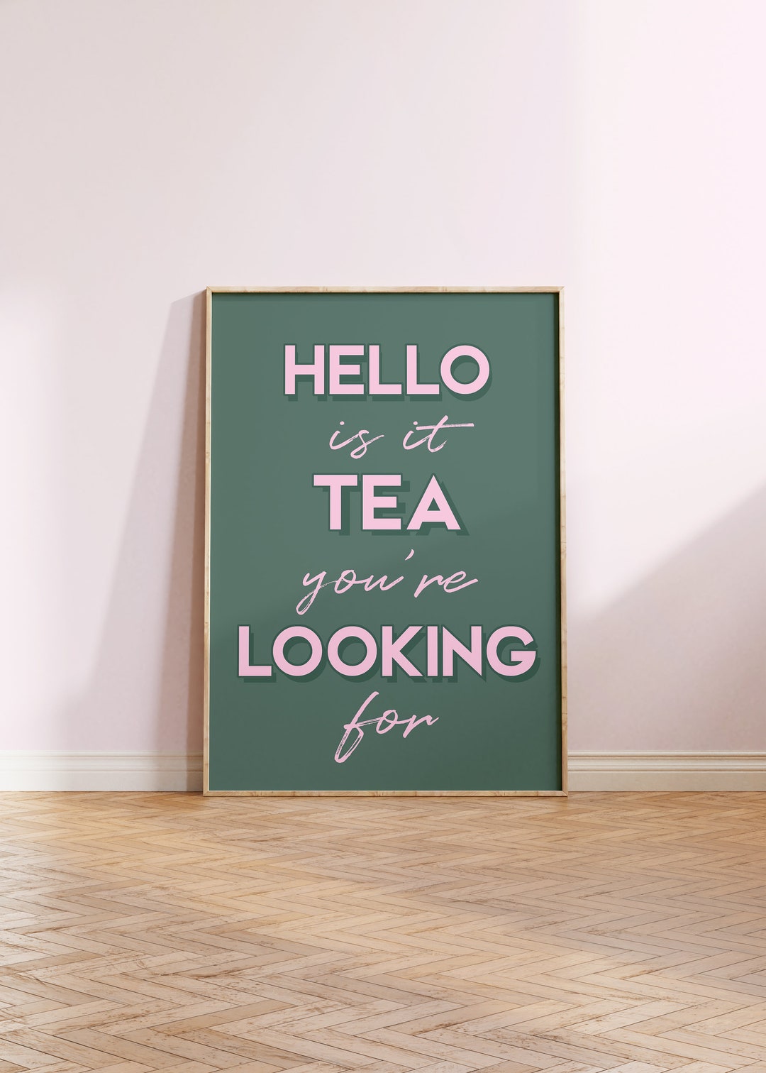 Hello Tea Print Kitchen Prints Tea Lover Retro Wall New Home Gift Word ...