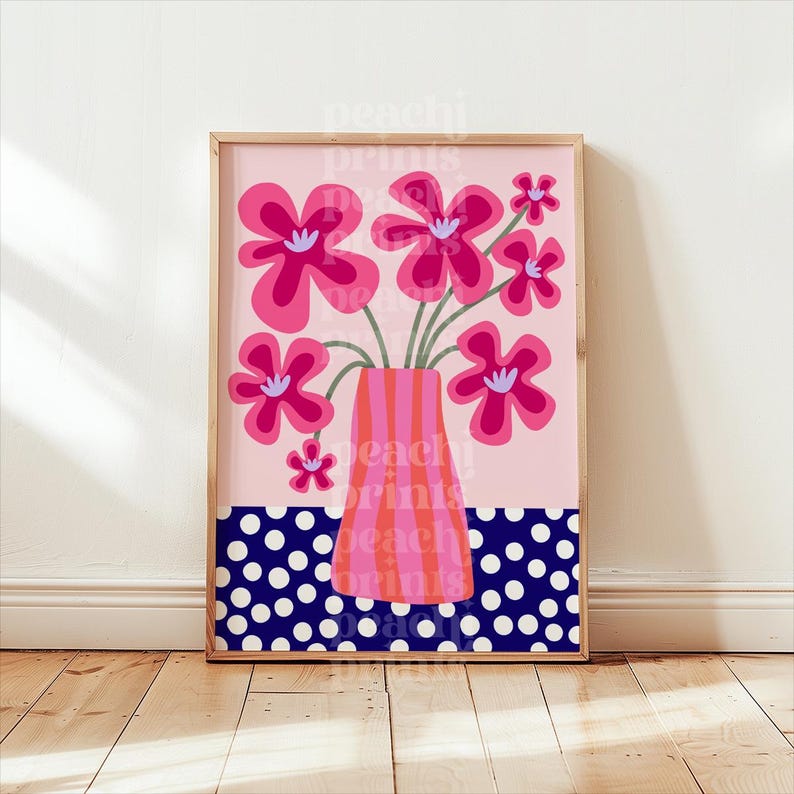Groovy Flower Vase Wall Art Print - Vibrant Colourful Poster - Retro ...