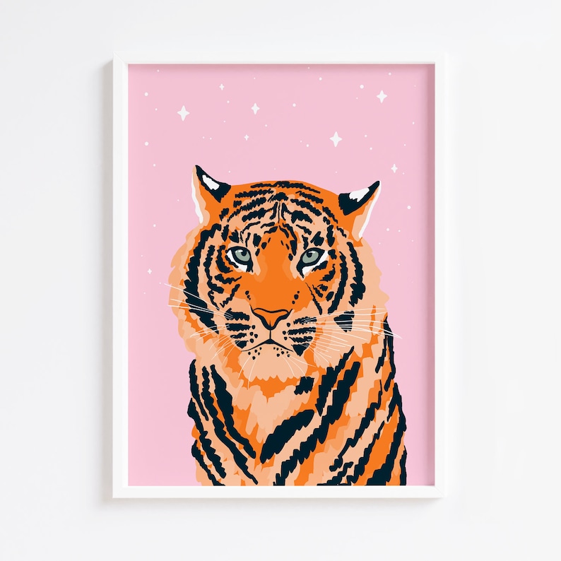Orange Starry Tiger Print: Pink Bedroom Decor (A4/A3) - Etsy UK