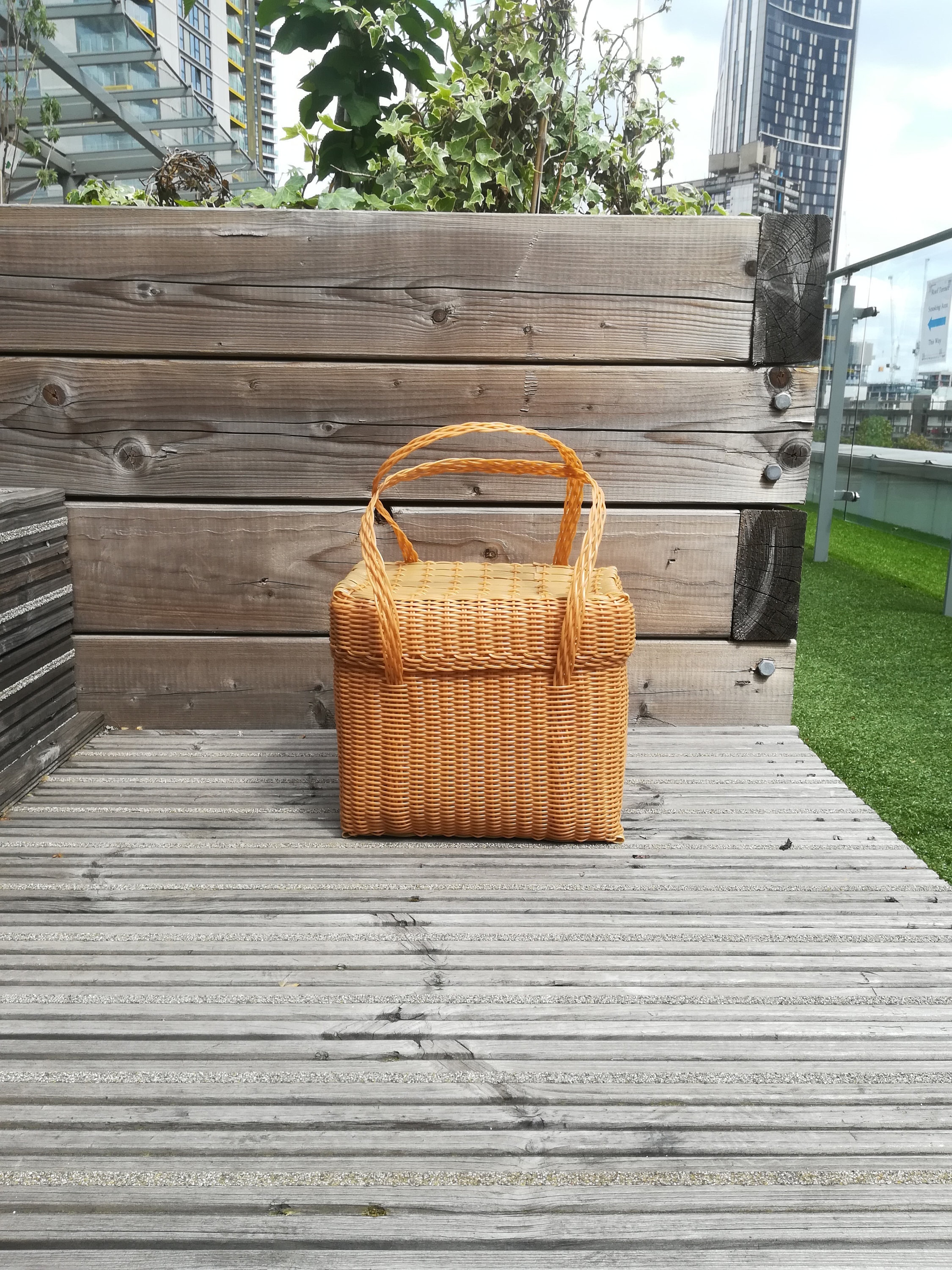 Handwoven Small Picnic Basket With Handles, Strong Recycled Plastic ...