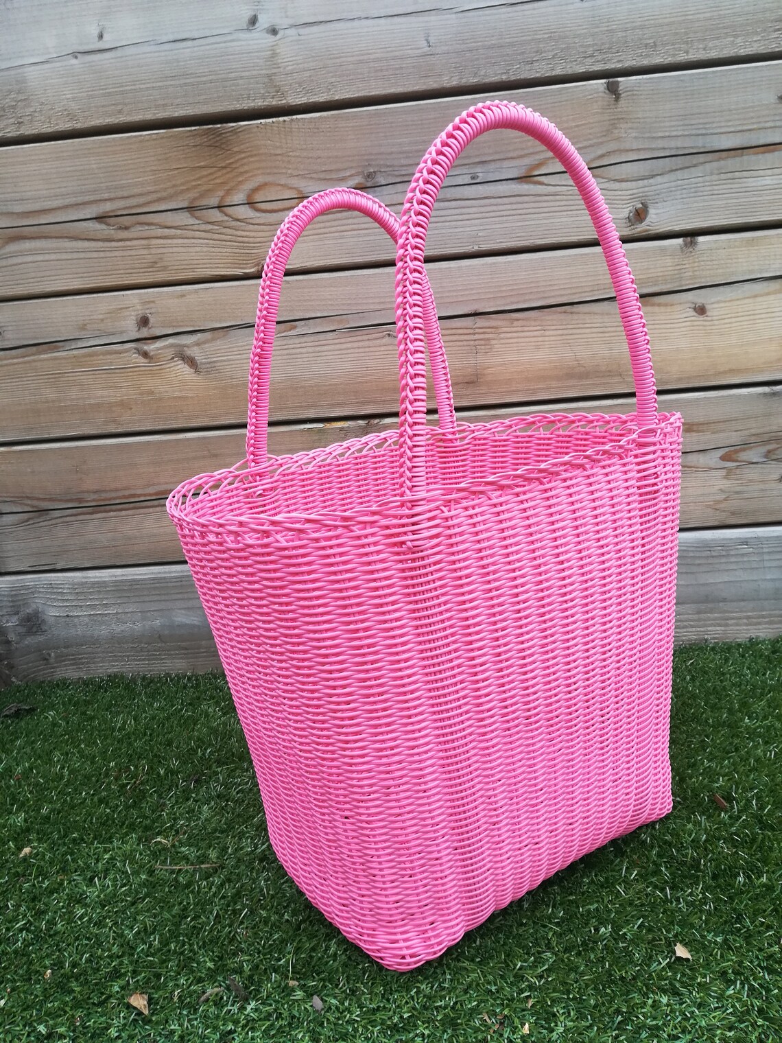 Large Pink Tote Bag Handwoven From Recycled Plastic Strong - Etsy