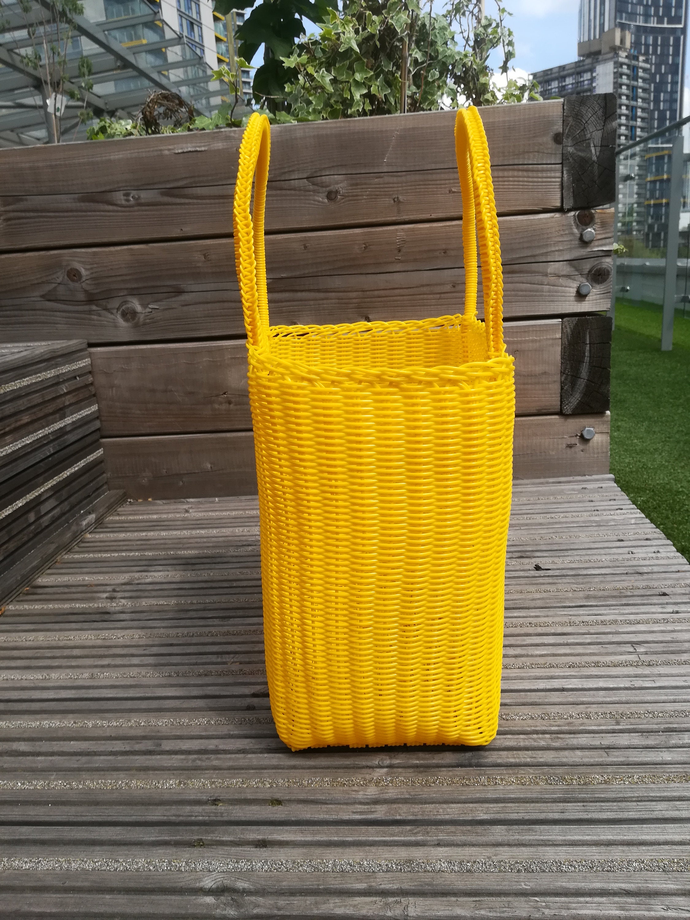 Large Yellow Tote Bag, Handwoven From Recycled Plastic, Strong and ...