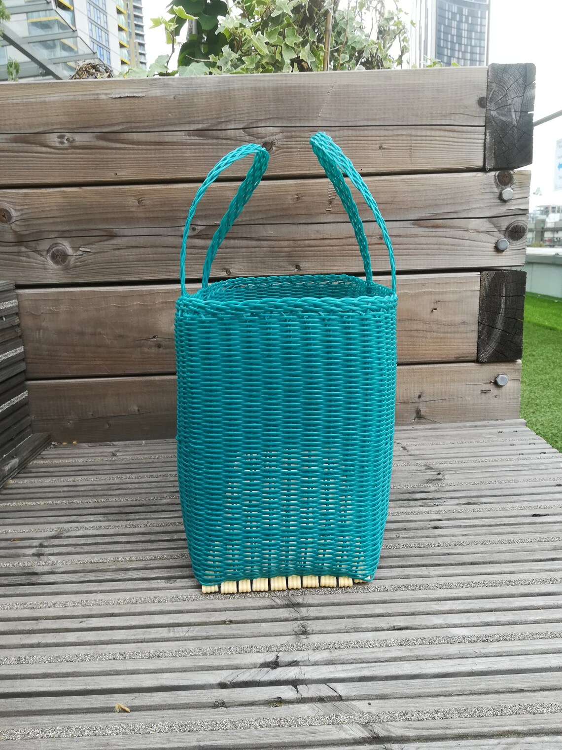 Large Teal Tote Bag, Handwoven From Recycle Plastic, Strong and Durable ...