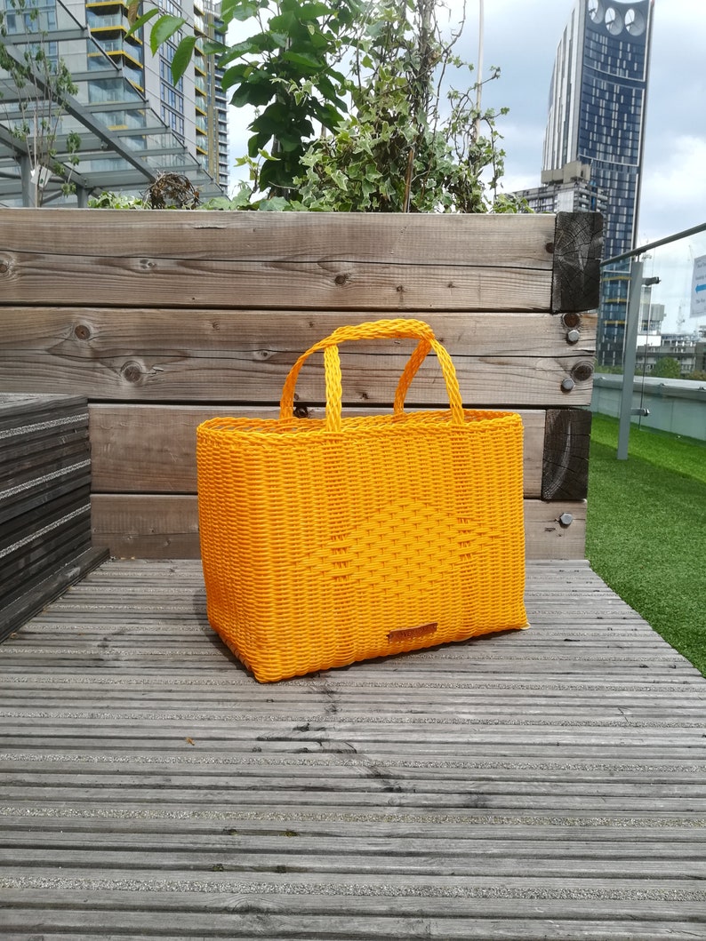 Large Yellow Tote Bag, Handwoven From Recycle Plastic, Strong and ...