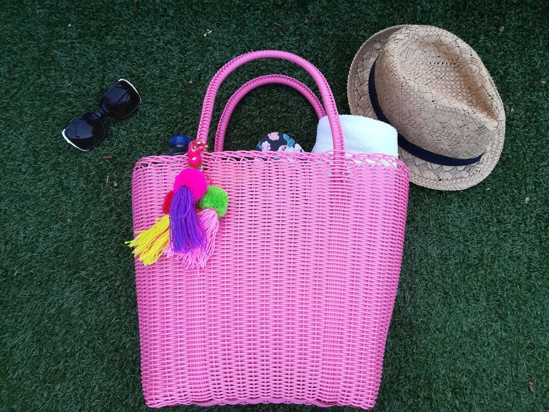 Large Pink Tote Bag, Handwoven From Recycled Plastic, Strong and ...