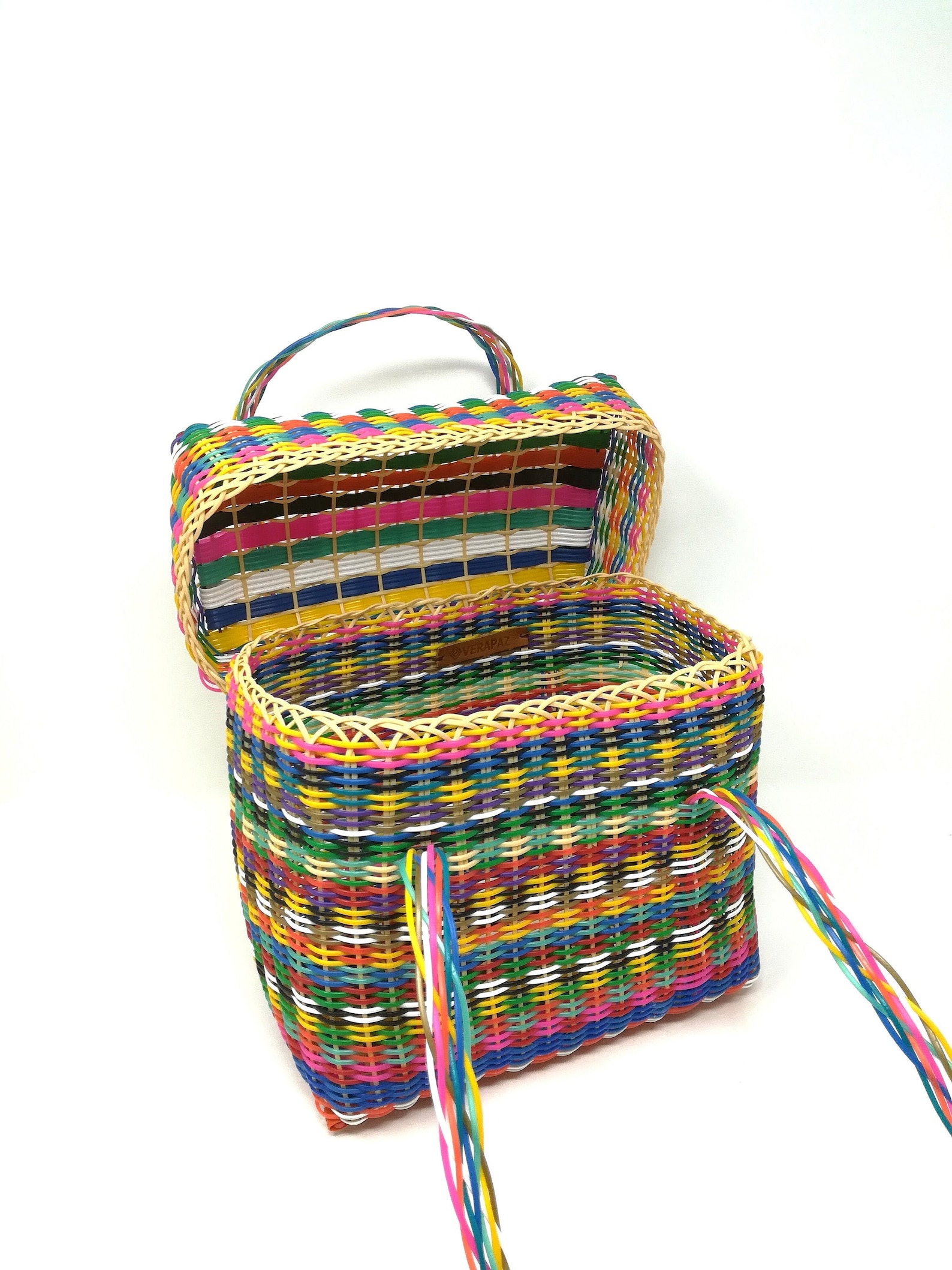 Handwoven Small Picnic Basket With Handles, Strong Recycled Plastic ...