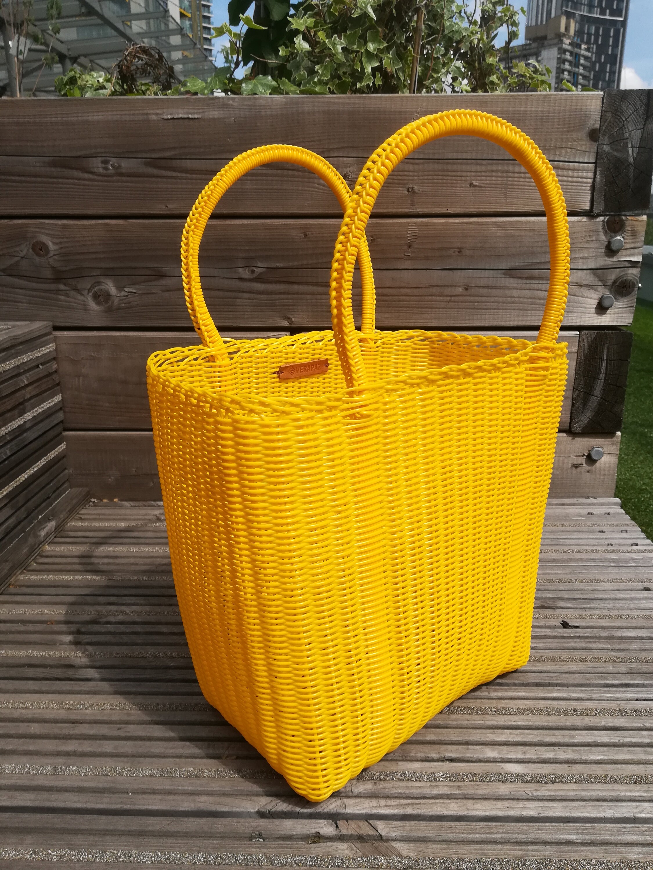 Large Yellow Tote Bag, Handwoven From Recycled Plastic, Strong and ...