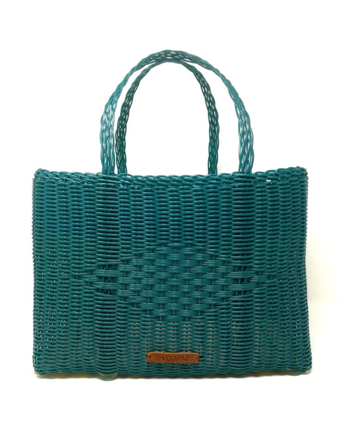 Large Teal Tote Bag, Handwoven From Recycle Plastic, Strong and Durable ...