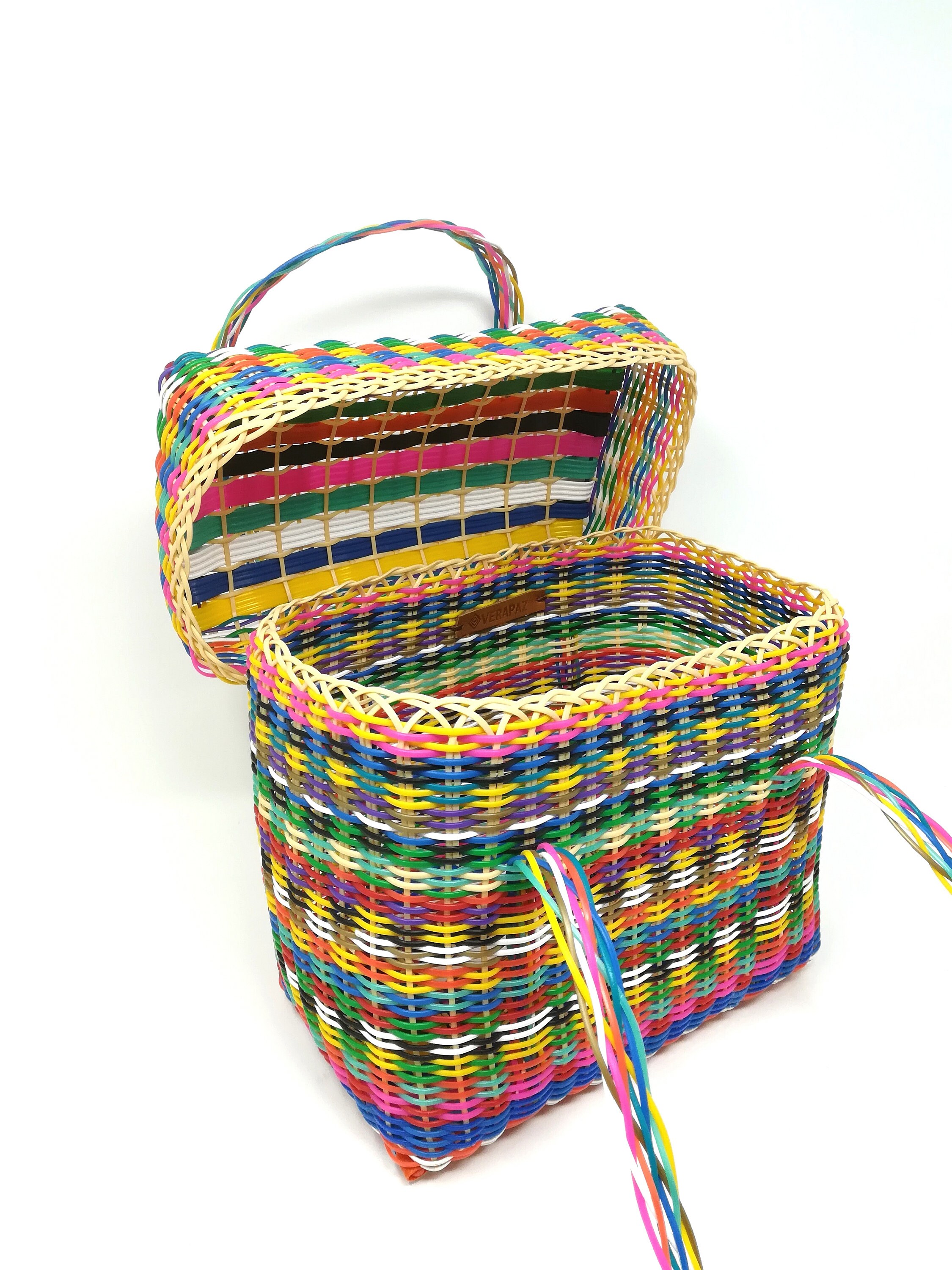 Handwoven Small Picnic Basket With Handles, Strong Recycled Plastic ...