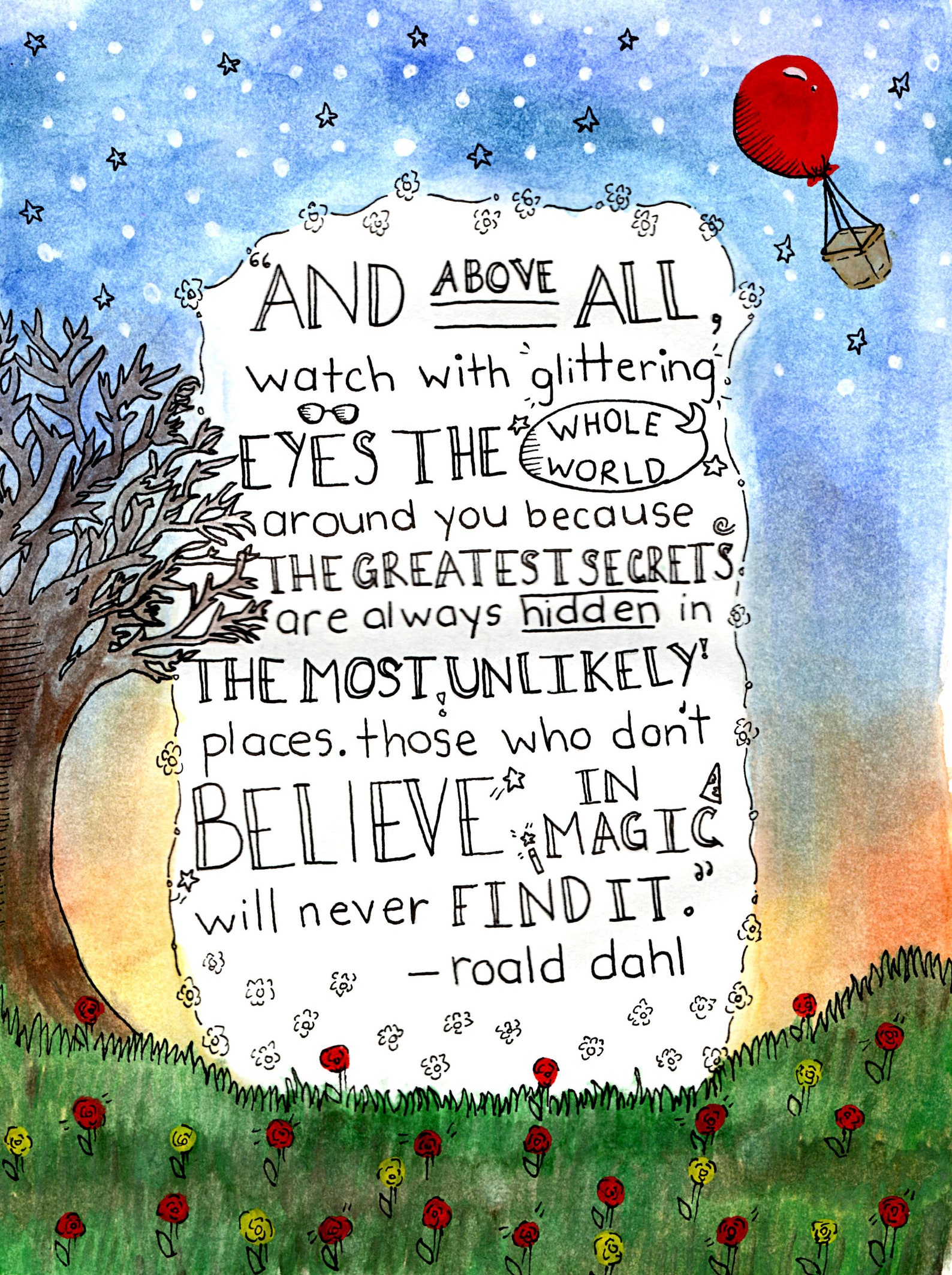 Roald Dahl Quote "and Above All" Watercolor Print- Casita De Caro ...