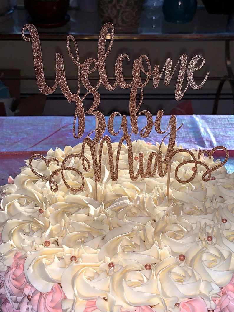 Glitter Welcome Baby Cake Topper, Baby Shower Cake Topper, Decorations ...