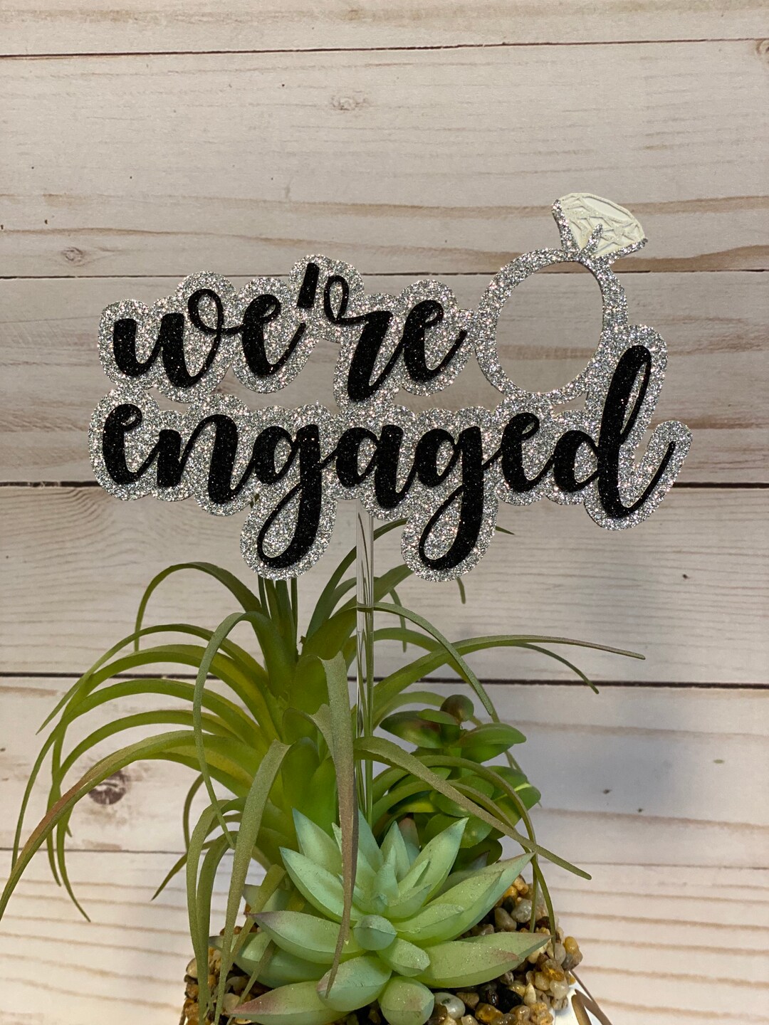 We're Engaged Cake Topper, Engaged Gold Glitter Cake Topper, Engagement ...