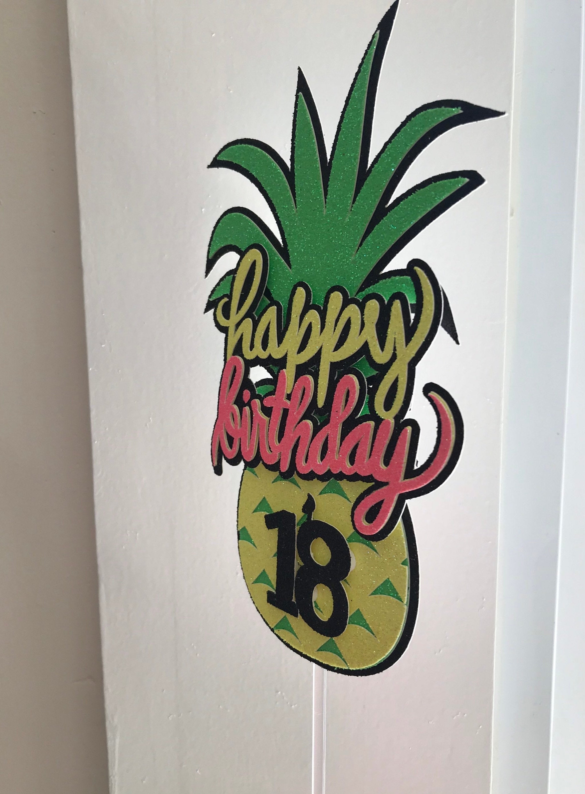 Pineapple Happy Birthday Cake Topper Any Age- Tropical Luau Pineapple ...