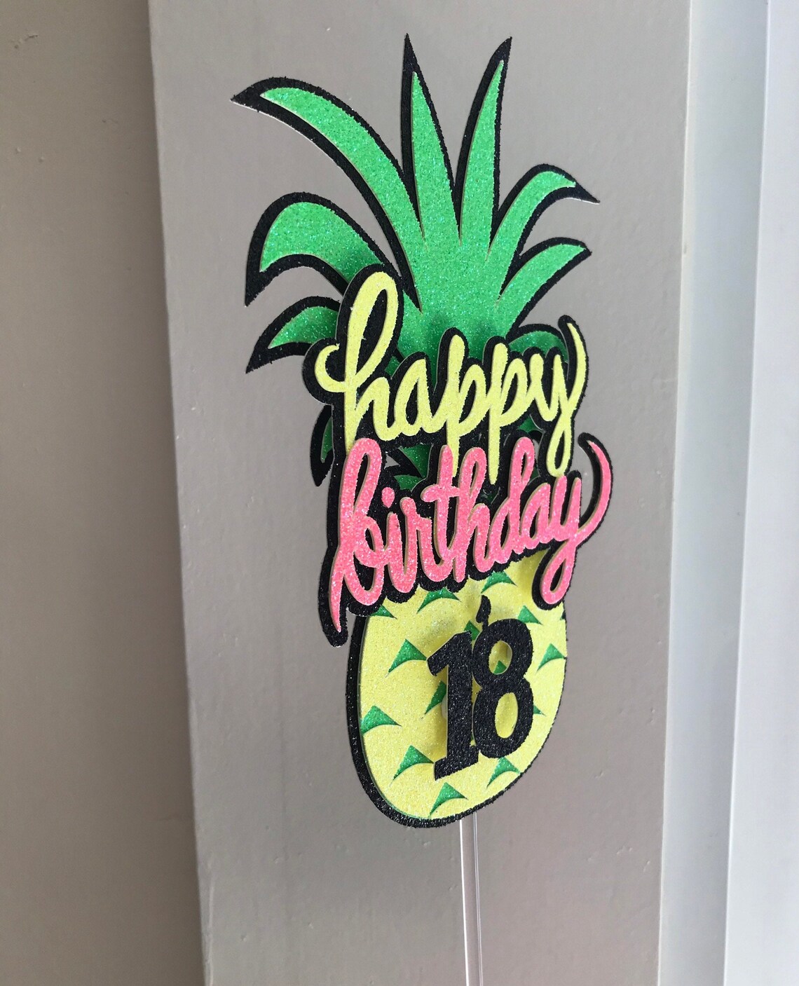 Pineapple Happy Birthday Cake Topper Any Age Tropical Luau | Etsy