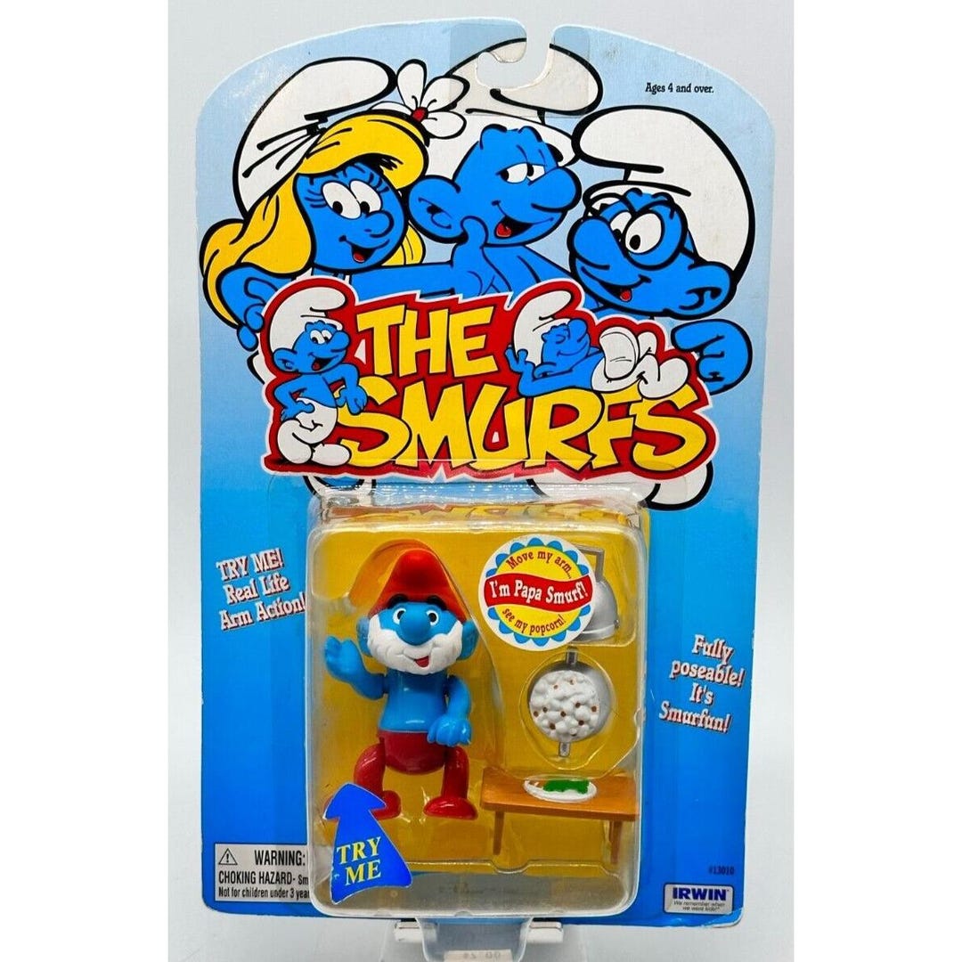 Vintage 1996 Irwin Toy Island the Smurfs Papa Smurf Posable Figure ON ...