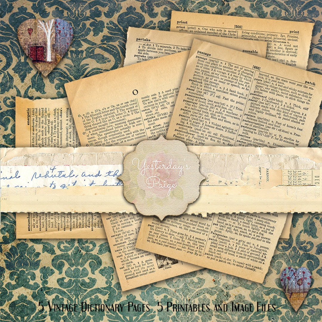 5 Dictionary Pages to Print and 5 Png Files for Your Traditional and or ...