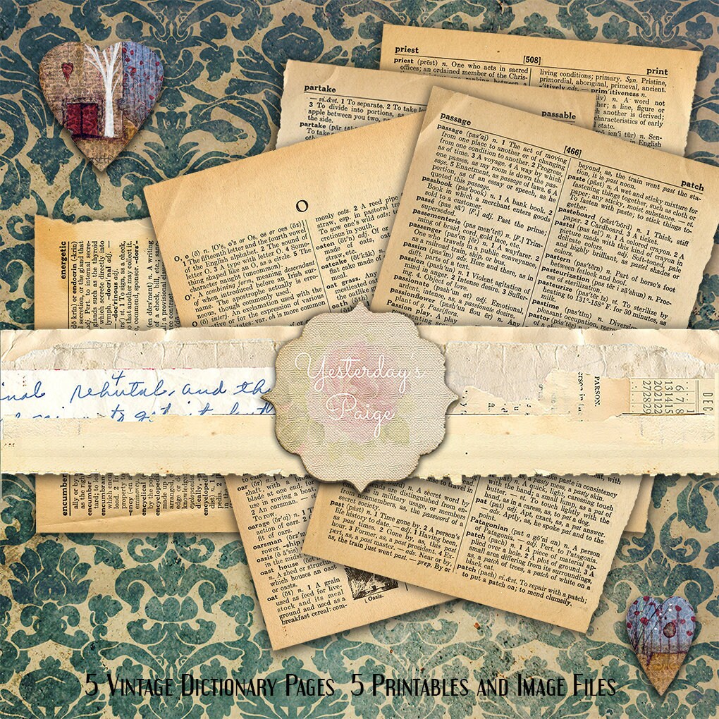 5 Dictionary Pages to Print and 5 Png Files for Your Traditional and or ...