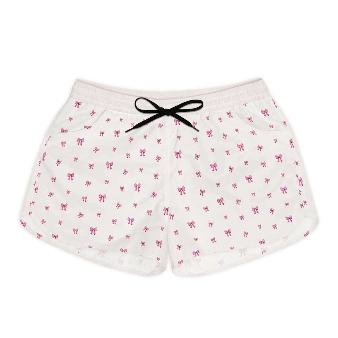 Pink Bow Christmas Pajama Shorts Women's Sleepwear, Holiday Lounge Wear ...