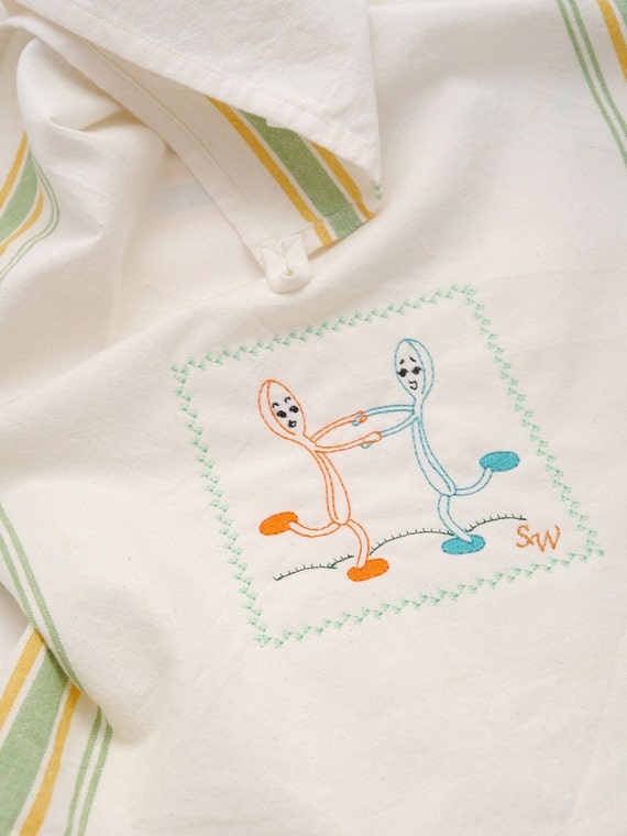 Dancing Spoons Embroidered Towel. Vintage Style Dishcloth. | Etsy