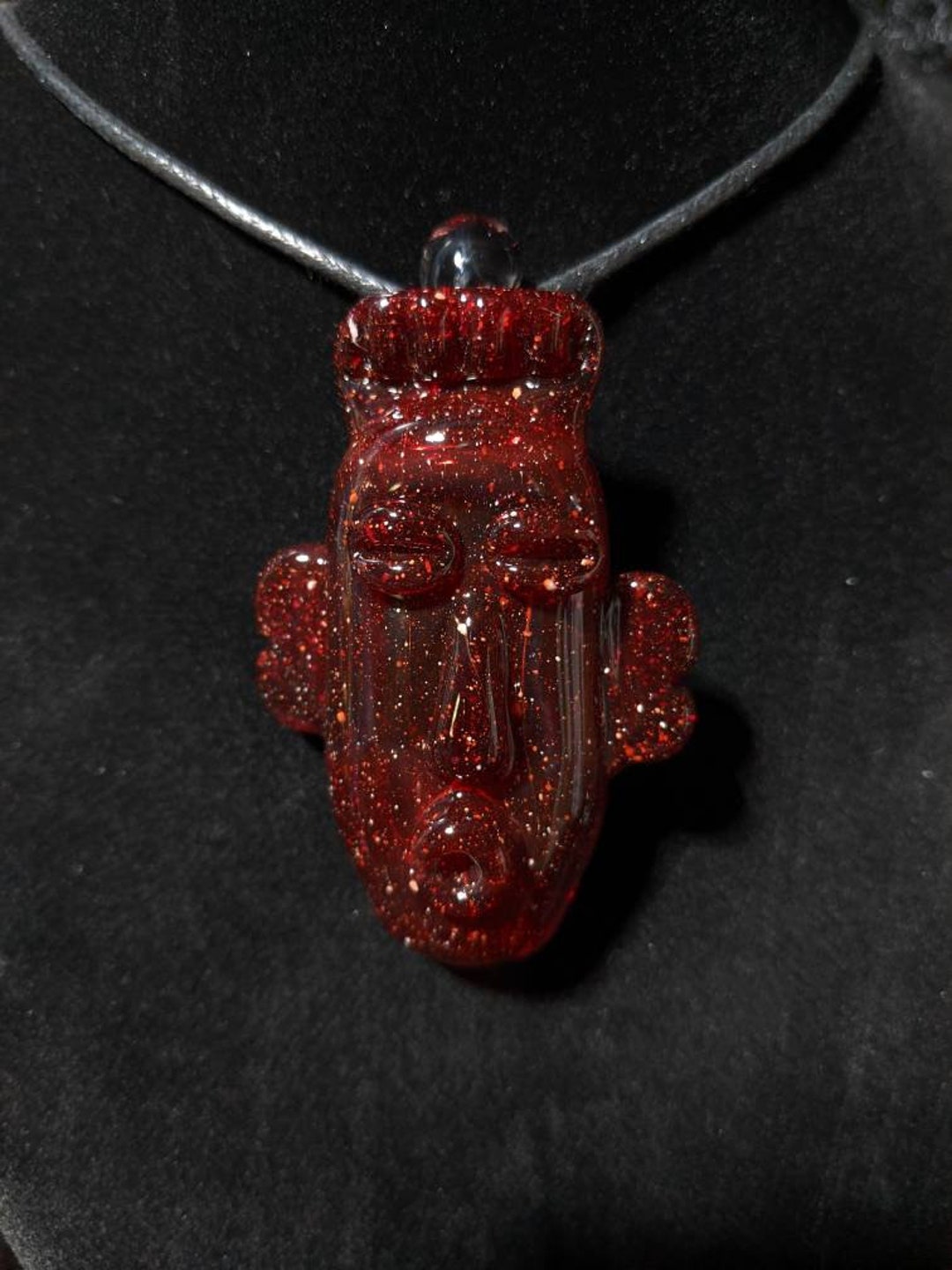 Glass Tiki Pendant, Sculpted Head Necklace Heady Tiki Jewelry Cult of ...