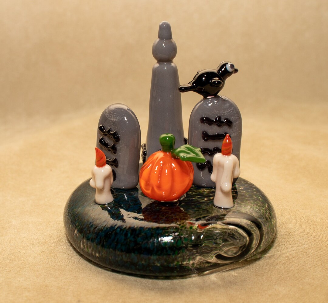 Sculpted Glass Graveyard Halloween Glass Sculpture Table - Etsy