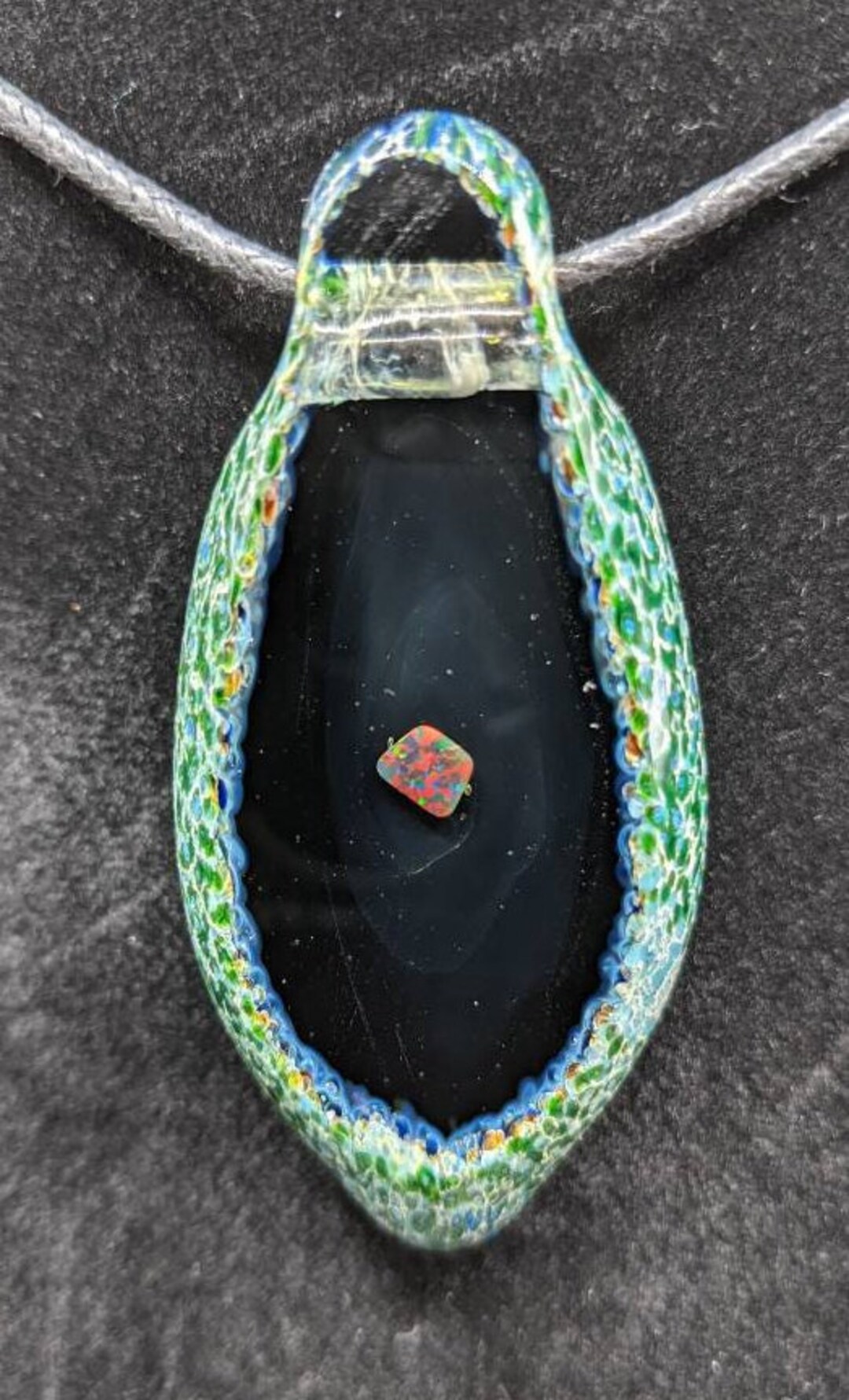 Faceted Glass Necklace | Incased Gilson Opal Pendant | Stone Handmade ...