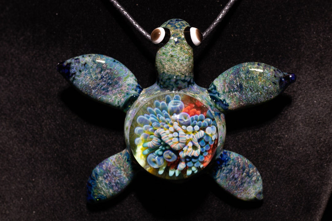 Glass Turtle Necklace | Glass Ocean Pendant | Coral Reef Pendant ...