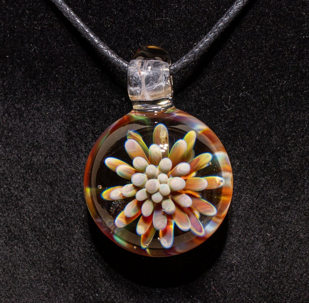 Glass Implosion Pendant Flower Necklace Flower Jewelry Glass Pendant ...