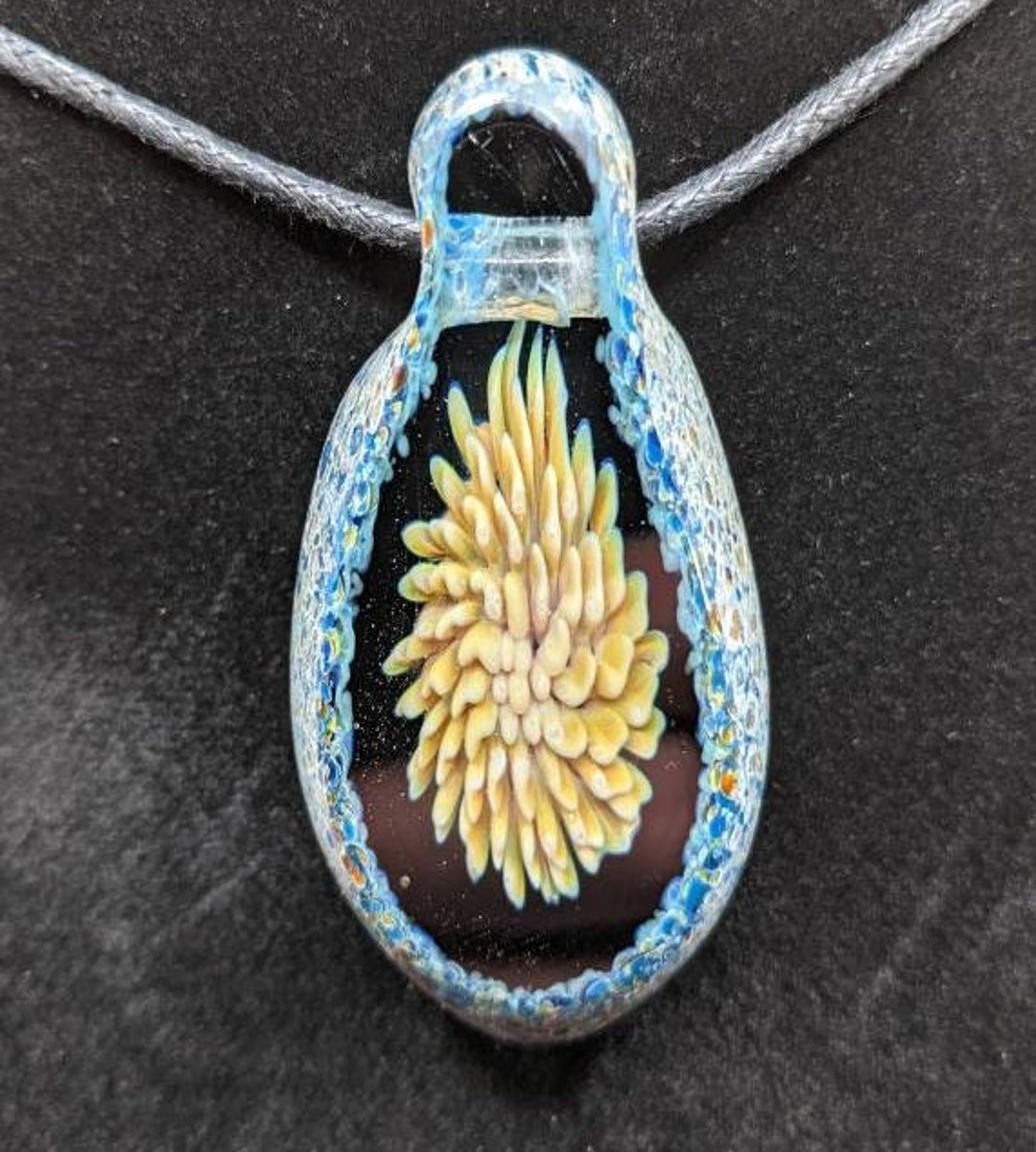 Glass Sea Anemone Pendant Faceted Fossil Necklace Cold Worked Stone ...