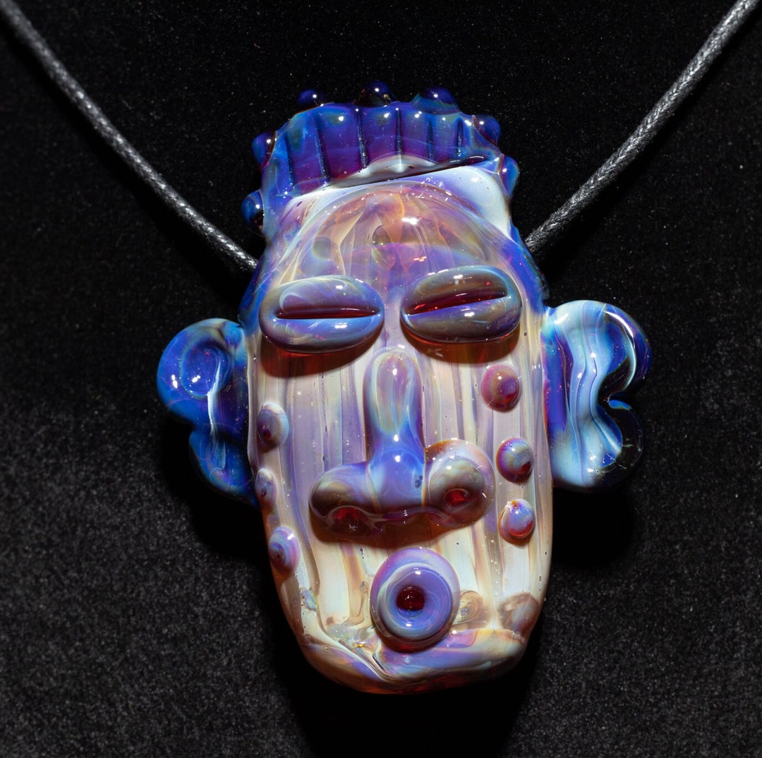 Rainbow Glass Tiki Pendant Sculpted Moai Necklace Tiki Bar Jewelry ...