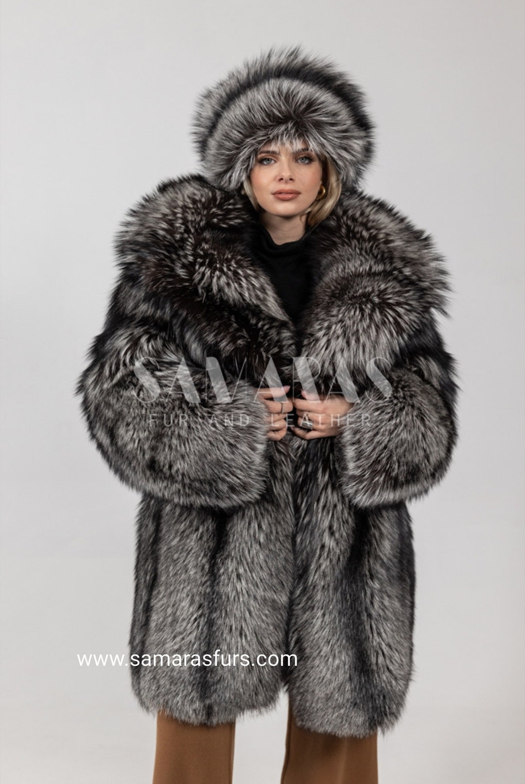 Luxury Silver Fox Jacket With Huge Lavish Collar,jacket With Whole Skins,fur Jacket Set With Fox ...