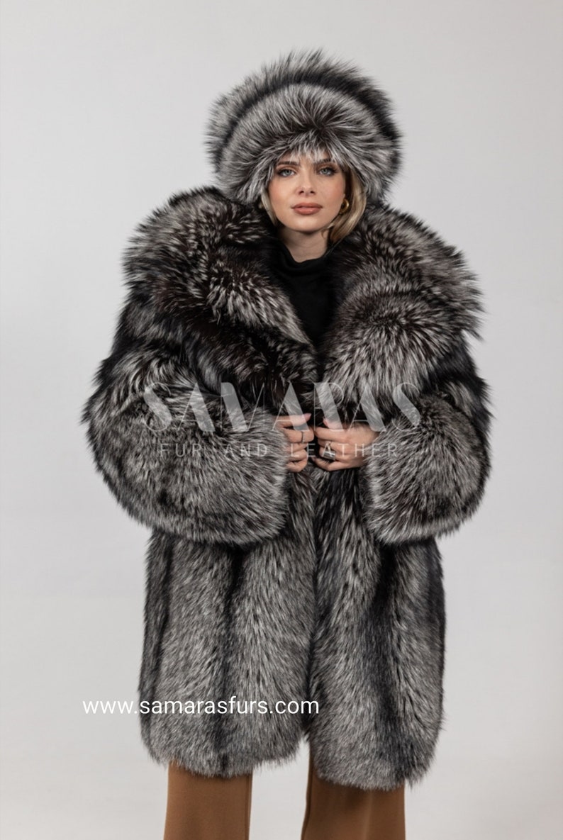 Luxury Silver Fox Jacket With Huge Lavish Collar,jacket With Whole ...