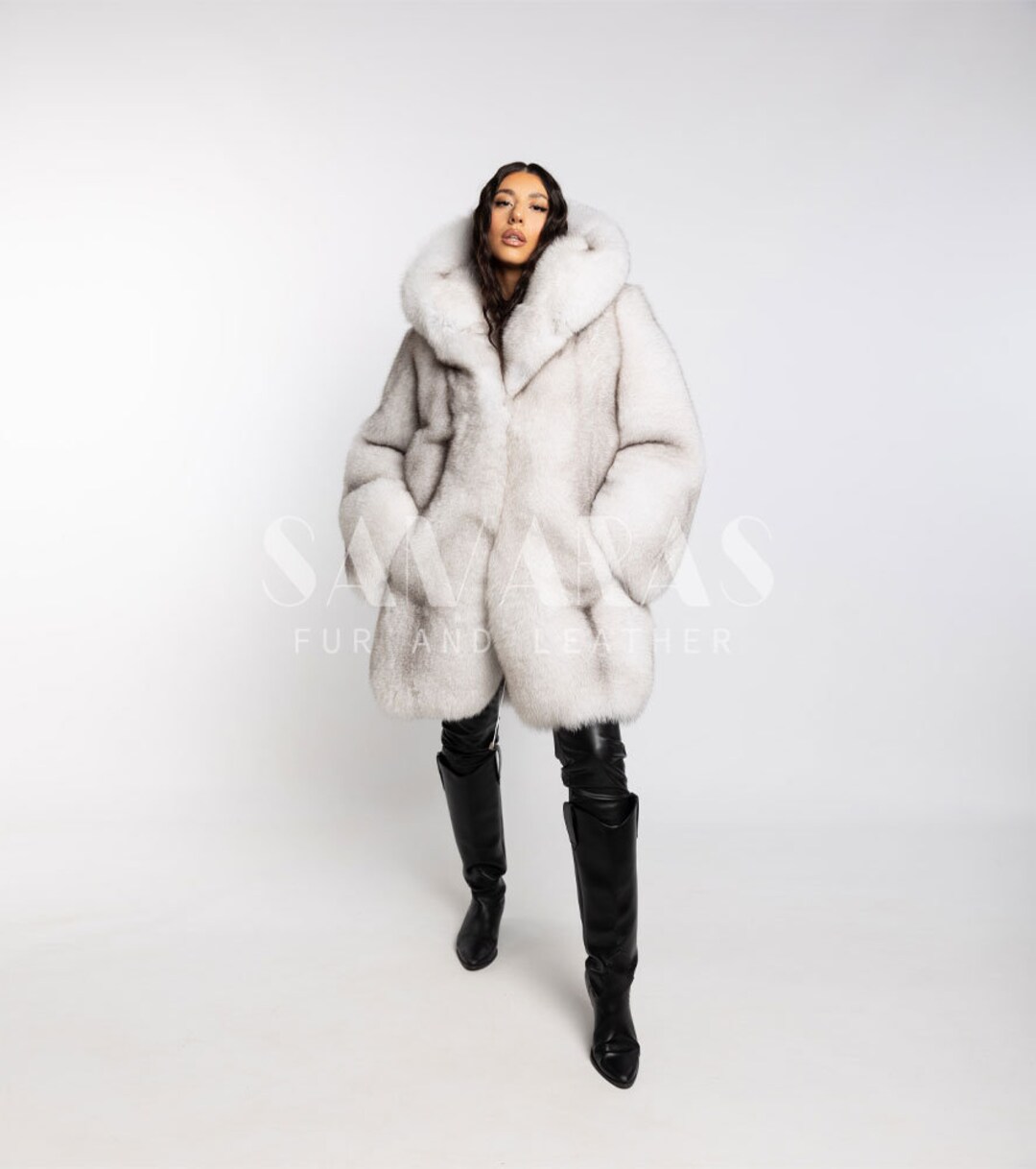 Full Skin BLUE FOX Fur Jacket/coat With Double Fur Hood,fur Jacket ...
