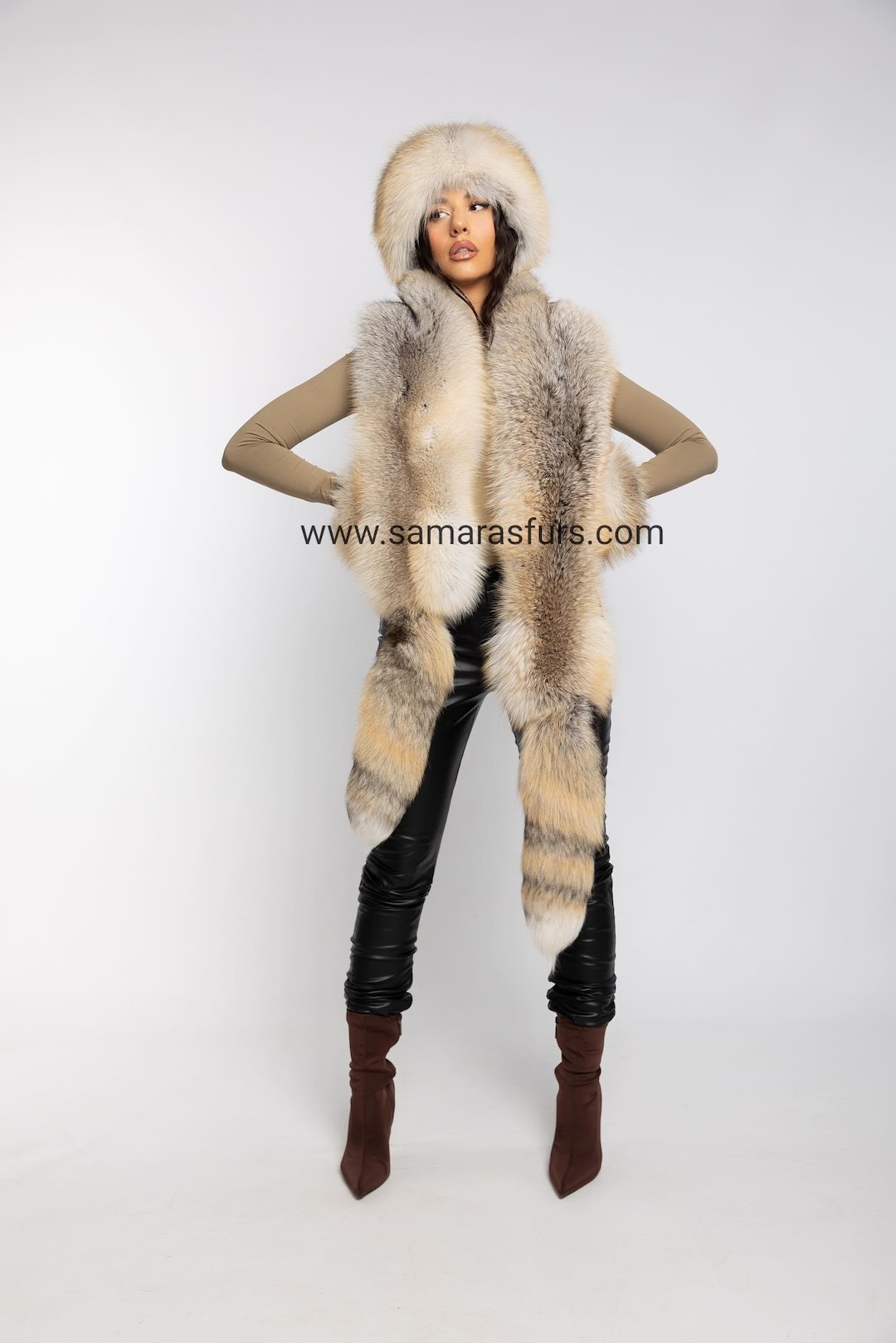 LUXURY Golden Island FOX Fur Boa Set With Fox Hat and Fox Fur Cuffs,fox ...