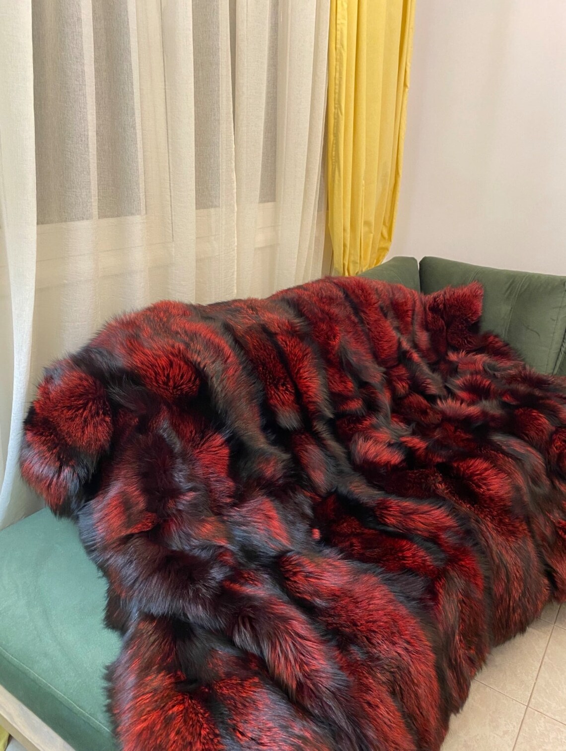 REAL SILVER FOX Dyed Red Color Fur Throwluxury Velvet Style - Etsy