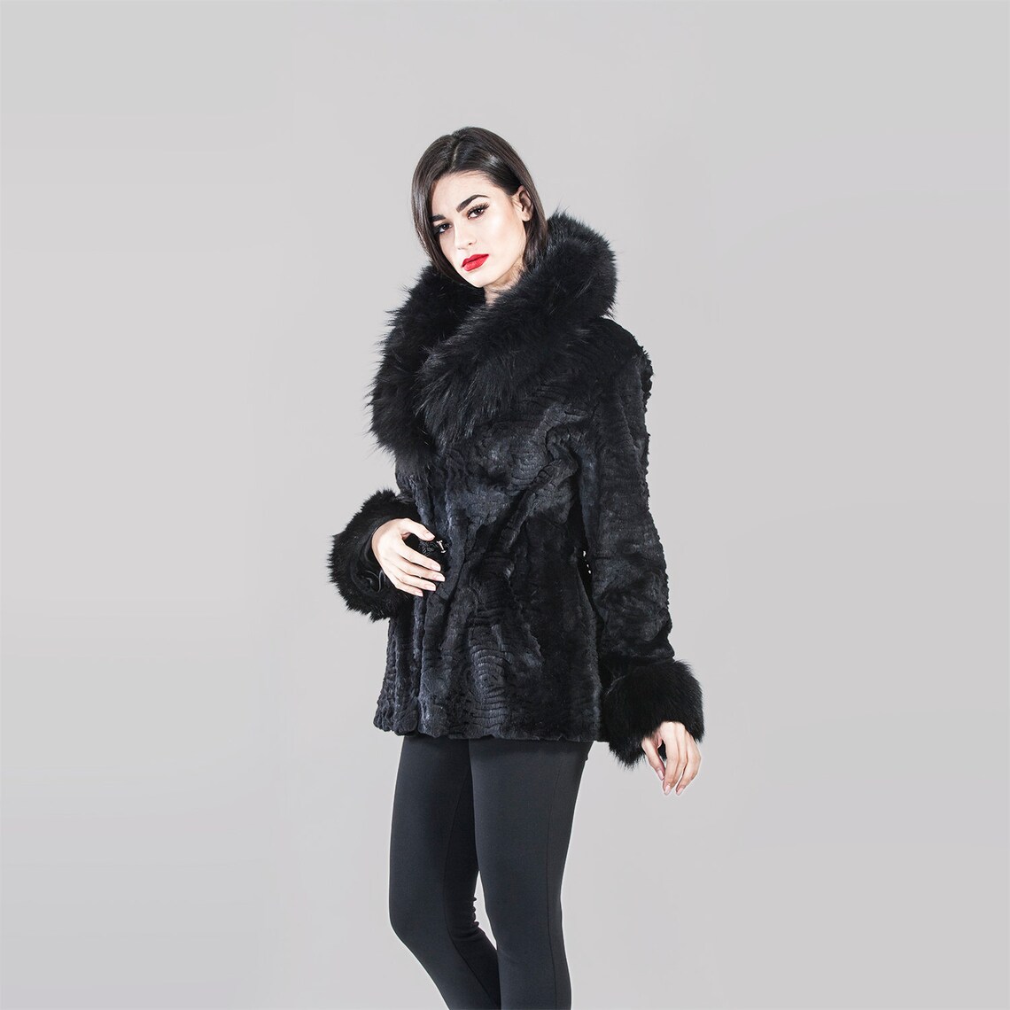 Sheared Rex Fur Jacket With Fox Details - Etsy