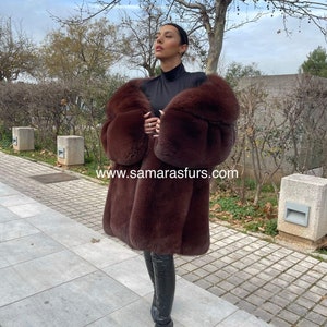 SUPER LAVISH Brown Fox Fur Jacket With Whole Skins Huge Collar ,fox Fur ...