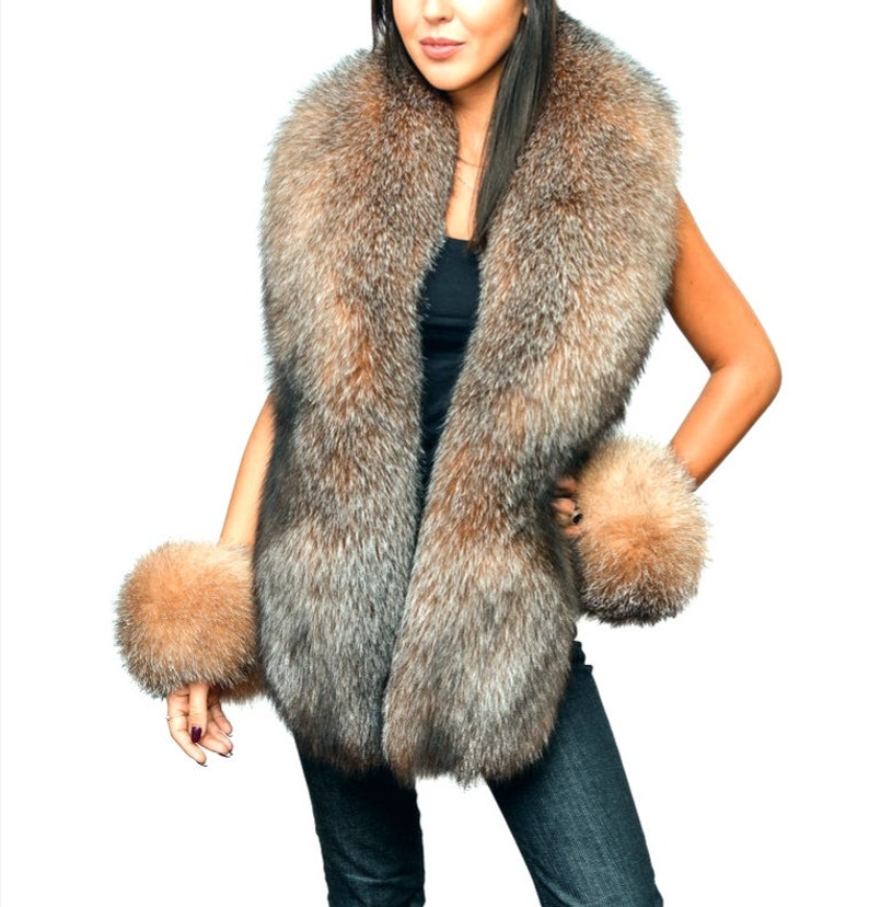 Crystal Fox Fur Set Collar and Cuffs Fur Scarfreal Fur - Etsy