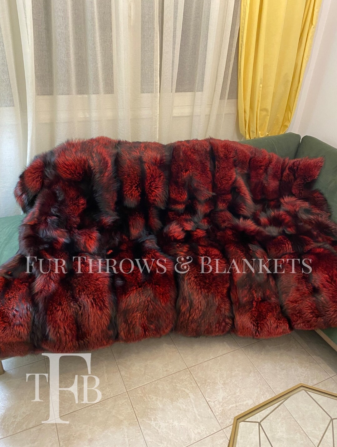 REAL SILVER FOX Dyed Red Color Fur Throw,luxury Velvet Style Lining,fur ...