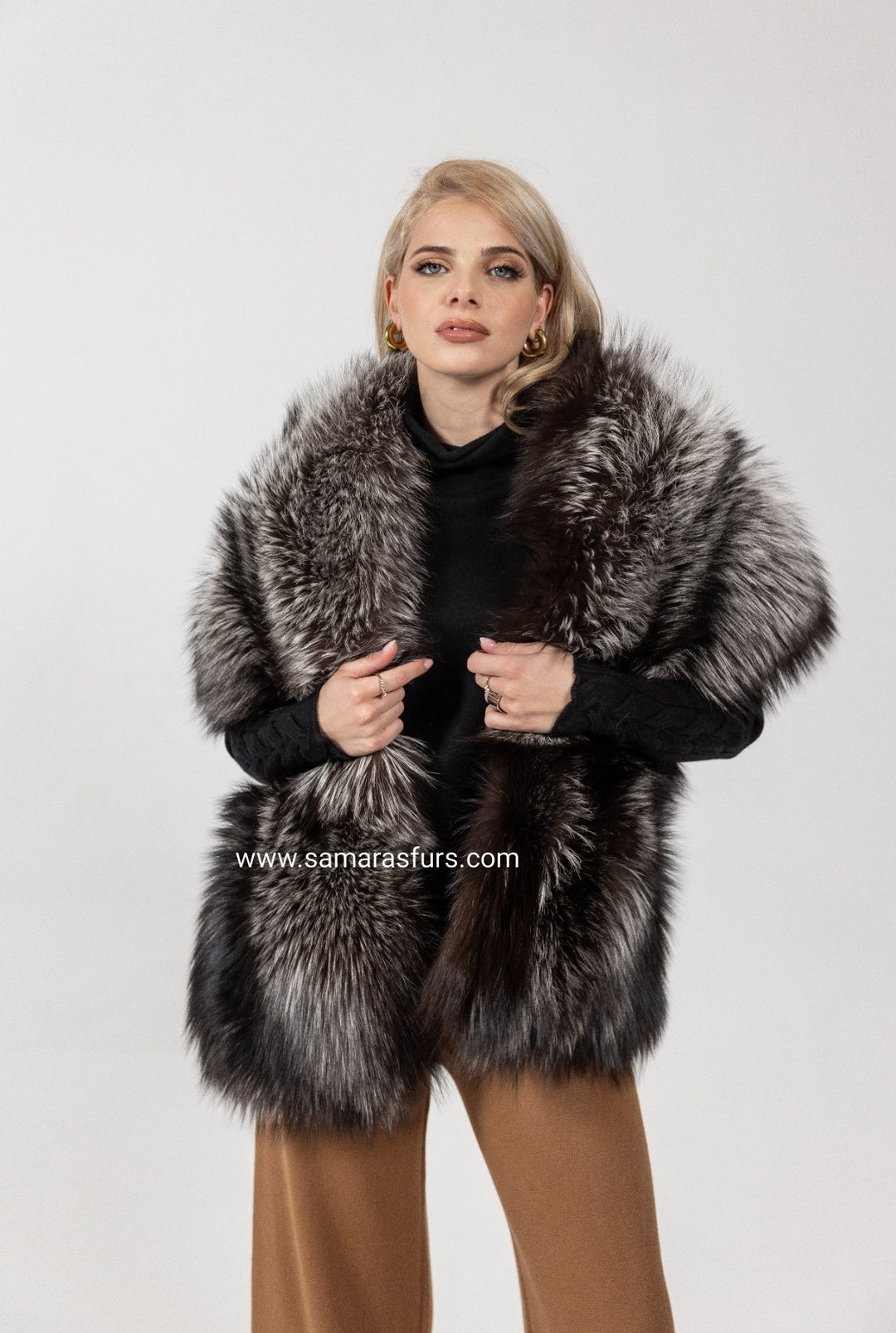 Real Luxury Silver Fox Fur Stole Fox,big Fox Scarve,fur Stole Top ...