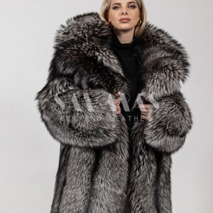 Luxury Silver Fox Jacket With Huge Lavish Collar,jacket With Whole ...