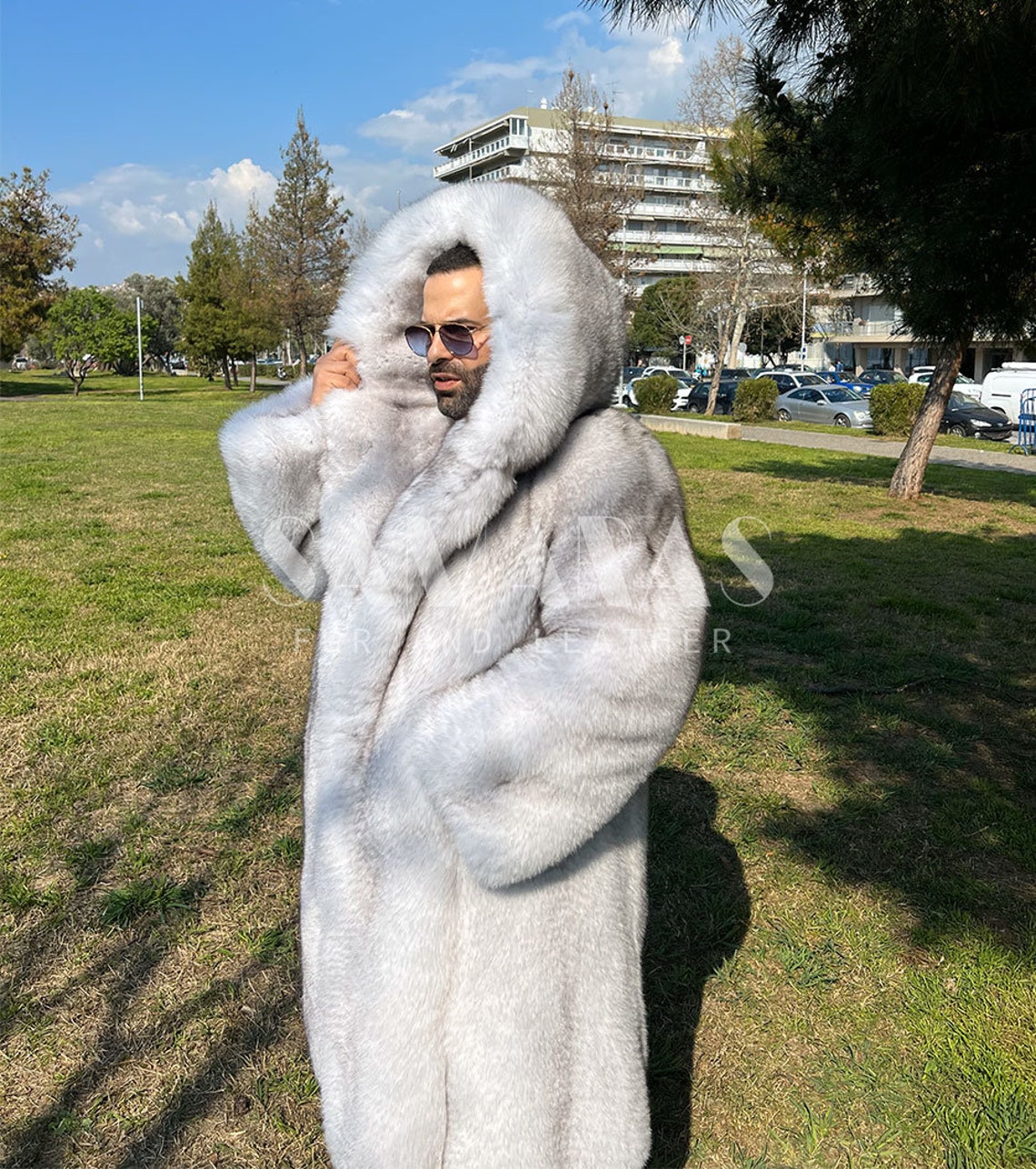 Mens Full Skin BLUE FOX Fur Jacket/coat With Huge Double Fur - Etsy ...